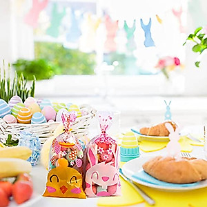 LOKIPA Easter Celllophane Treat Bags, 120 Pieces Clear Easter Candy Bags with 150 Twist Ties for Easter Supplies