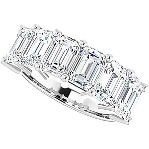 Moissanite World Touch of Paradise Bold Eternity Wedding Band, Emerald Cut 6.00CT, VVS1 Clarity, Colorless Moissanite, 925 Sterling Silver, Engagement Ring, Wedding Gift, Perfact for Gift (7.5)