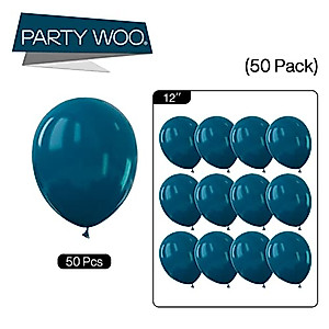 PartyWoo Peacock Blue Balloons, 50 pcs 12 Inch Party Balloons, Double Stuffed Blue Balloons, Latex Balloons for Party Decorations, Birthday Decorations, Wedding Decorations, Baby Shower Decorations