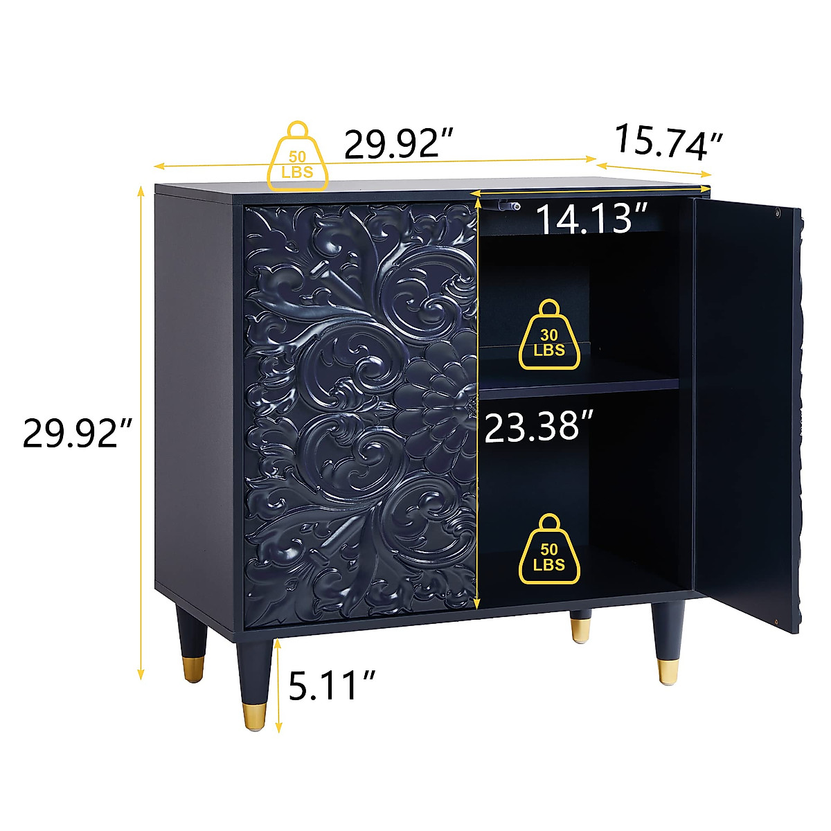 weselon Accent Cabinet with 2 Doors, Luxury Carving Board Storage Sideboard with Adjustable Shelves, Buffet Cabinet Entryway Table for Living Room (Gray Blue)