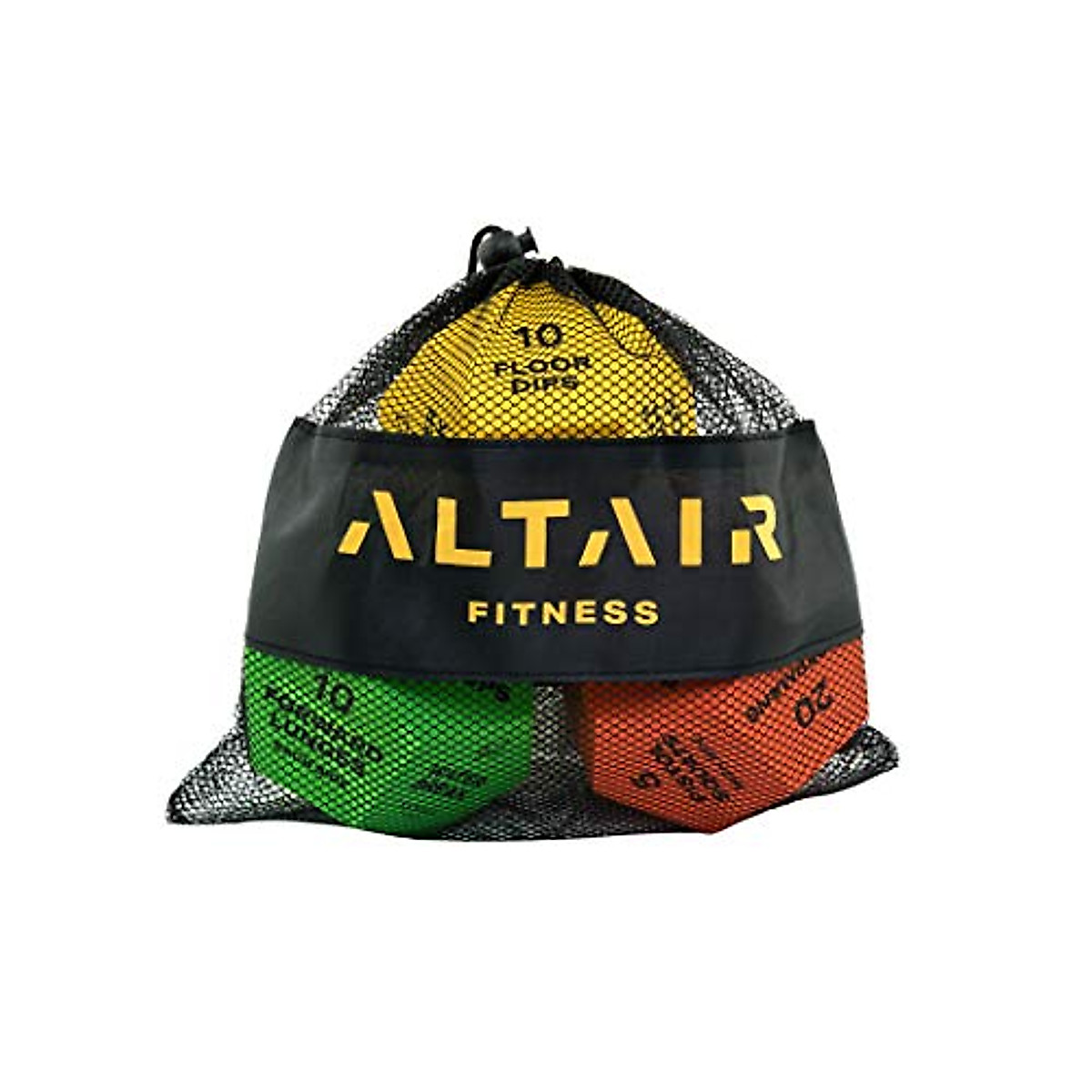 Altair Exercise Dice - Full Body HIIT Workout - Perfect for Home Gym Bodyweight Workout, Strength Training & Cardio, Three 12-Sided Workout Dice, Illustrations & Mesh Bag