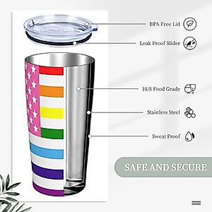 IYERSKD LGBT American Pride Rainbow Flag 20 oz Stainless Steel Tumbler Vacuum Insulated Leakproof Travel Mug for Car Office Gym