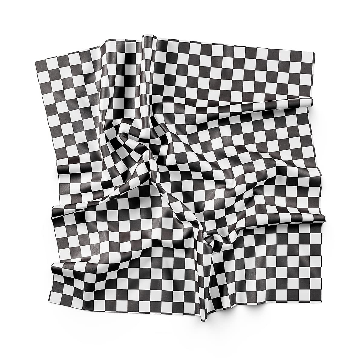 INAINI Black White Checkered Silk Scarf - Checkered Flag Bandana - Checkerboard Neck Scarf - Pure Natural Silk Handkerchief 21" x 21 inch