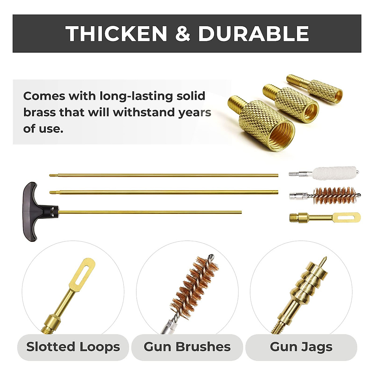 TacSnake Universal Gun Cleaning Kit Hunting Handgun Shot Gun Cleaning Kit for All Guns with Case Travel Size Portable Metal Brushes (Black Case - Brass jags & Loops)