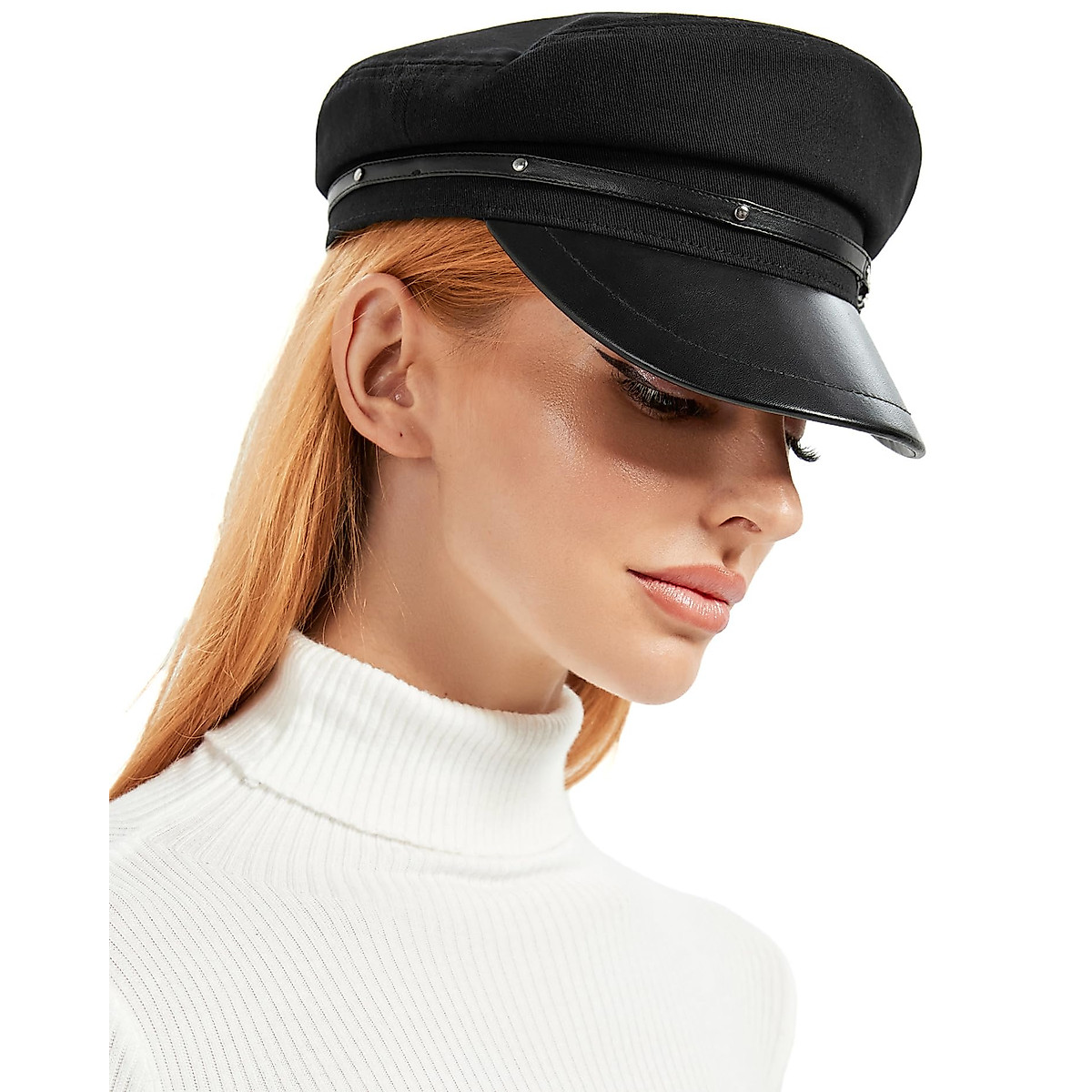 S.ROMZA Newsboy Hat for Women PU Leather Visor Fiddler Cabbie Cap Womens Painter Beret Hat,Adjustable 56-58CM (US, Alpha, Medium, Black)