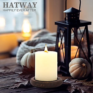 Hatway Wood Candle Holder Farmhouse Decor Wooden Pillar Candles Tray for Table Centerpiece Small Decorative Tray Riser Round Wooden Plate Pedestal Stand for Coffee Table for Christmas Decor Mu-2