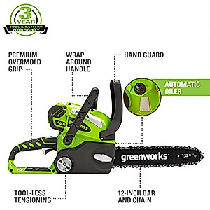 Greenworks 40V 12" Chainsaw, 2.0Ah Battery and Charger Included