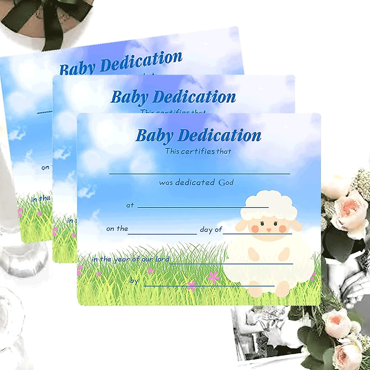 wootile Certificate Baby Dedication Card 8.26 x 11 Inch Baby Dedication Certificate with Baby Lamb Christening Baby Dedication Certificates for Church Gifts 24 Pack (Colorful)