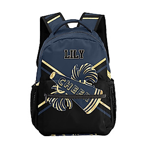 BigBigift Personalized Cheer Navy Black Cheerleaders Multifuction Backpack with Name Text for Women Men Gift, 12.2(L)x5.9(W)x16.5(H)inch