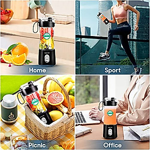 Spardar Portable Blender for Shakes and Smoothies with USB, 4000mAh Portable Blender 6pcs 3D Blades Strong Blending Power Personal Blender, BPA-Free Portable Juicer Smoothie Maker (Black A1)