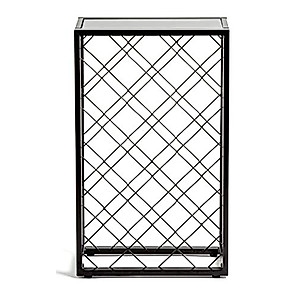 Mango Steam 23 Bottle Black Wine Rack with Glass Top Shelf, Free Standing for Home, Kitchen and Bar