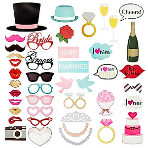 72 Pieces Wedding Photo Booth Props for Bridal Shower, Bachelorette Party, Photobooth Selfies, with Sticks and Stickers
