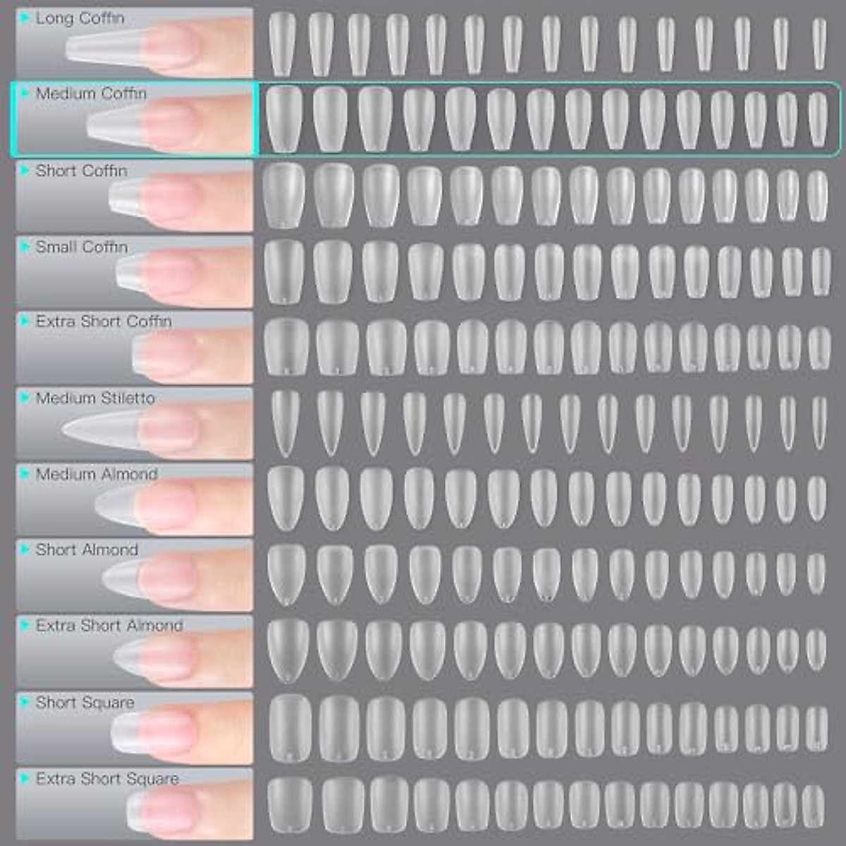 GAOY Medium Coffin Fake Nail Tips, 360Pcs Matte Soft Gel X Nail Tips, 14 Sizes Full Cover Acrylic False Press on Nails Tips, Nail Extension Tips
