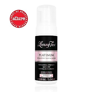 Loving Tan Platinum Mousse, Dark - Streak Free, Natural Looking, Professional Strength Sunless Tanner - 5+ Self Tan Applications per Bottle, Cruelty Free, Naturally Derived DHA - 3.3 Fl Oz