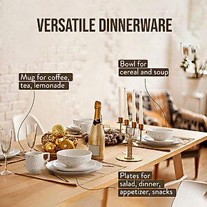 American Atelier Reactive 4-Piece Stoneware Place Setting | Coffee Mug, Bowl, Plate Set | Kitchenware | Stoneware Dinnerware Set | Microwave, Dishwasher Safe | Service for 1 (Speckled Cream)