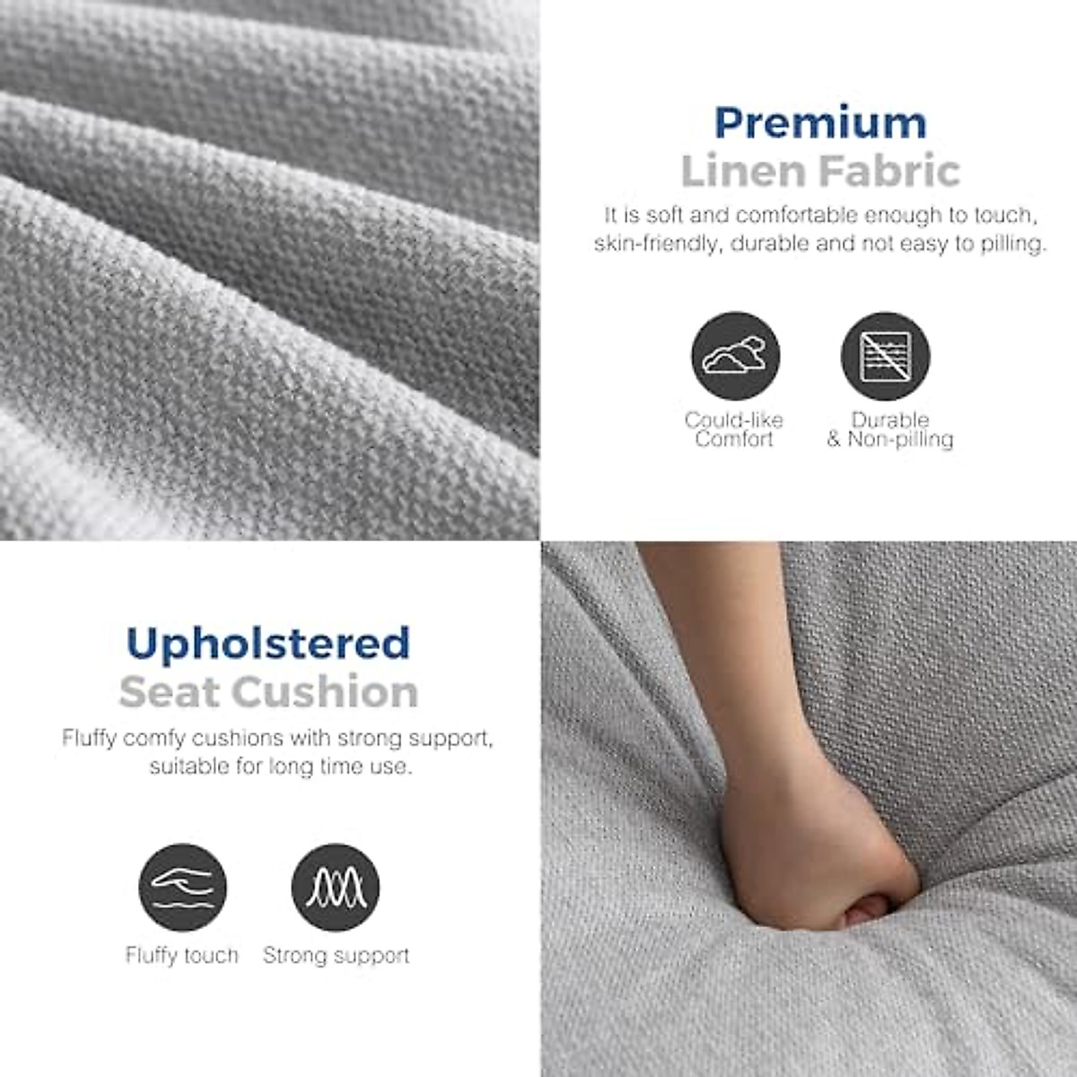 ELUCHANG Oversized Accent Chair, Linen Fabric Mid Century Modern Chair with Solid Wood Frame & Soft Cushion, Comfy Upholstered Armchair Reading Chairs for Living Room, Small Spaces, Light Gray, 2PCS