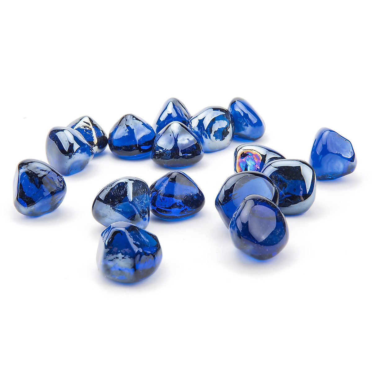 Kinway 20lbs Fire Glass Diamonds Blue Fire Pit Glass 1 Inch Fire Glass Rocks for Fire Pit Fireplace - Cobalt Blue