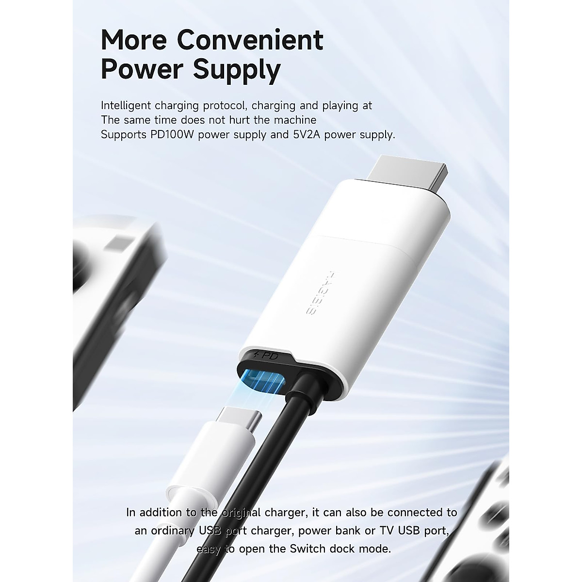 Hagibis Switch Dock for Nintendo Switch OLED, USB C to HDMI Cable Adapter with 4K@60Hz HDMI, 100W Power Delivery, Type-C to HDMI Adapter for Laptop, Tablet, SteamDeck, ROG Ally (White 60Hz)