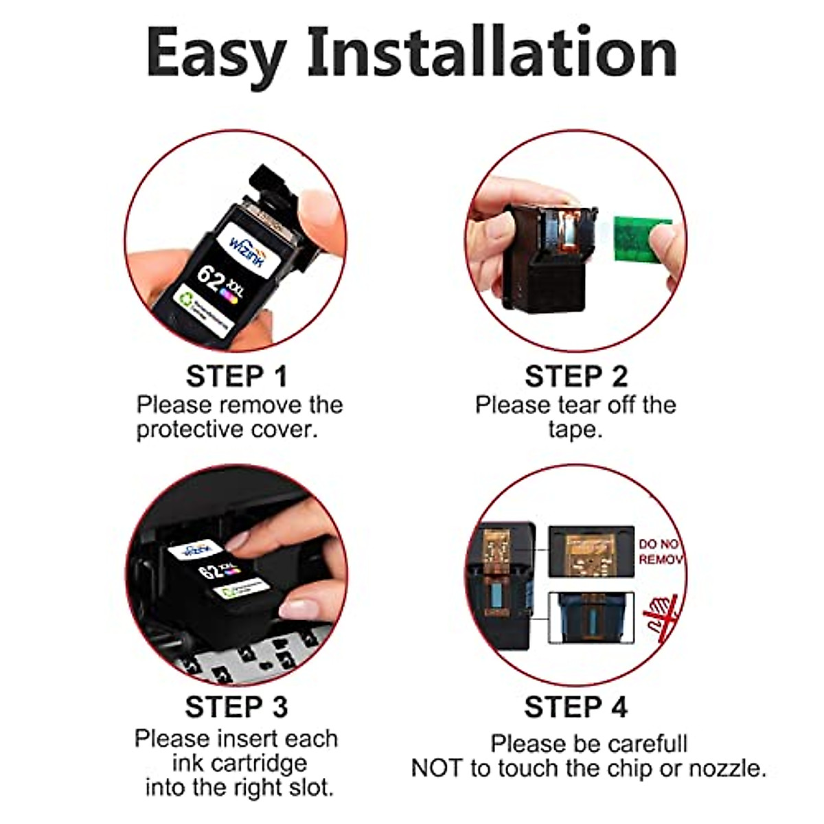 WIZINK 62 XXL Black Ink Cartridge for Remanufactured Printer Ink Cartridges 62xl 62 XXL Ink Cartridges for HP Envy 5540 5640 5660 7644 7645 OfficeJet 5740 8040 Printer (1 Black)