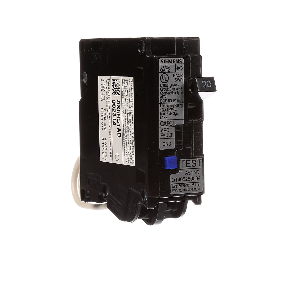 Siemens QA120AFC 20-Amp Single Pole 120-volt Plug-On Combination AFCI Breaker