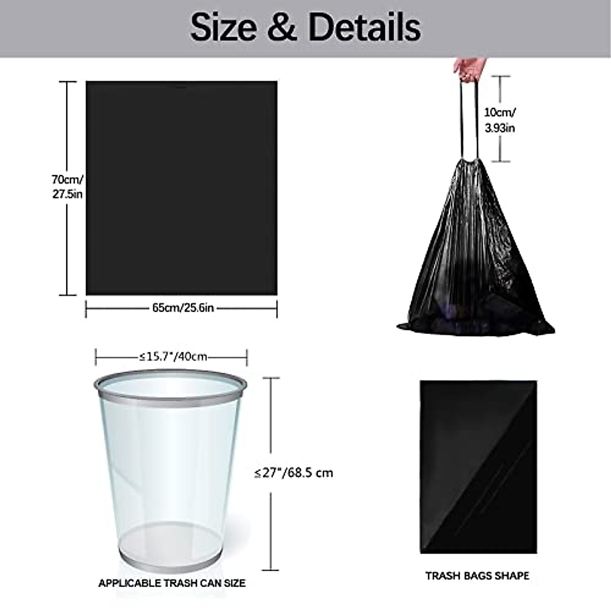 YIHATA 13 Gallon Trash Bags Drawstring Unscented 120 Count Trash Bags 13 Gallon Tall Kitchen Trash Bags Wastebasket for Kitchen Office Home Garden Outdoor Traveling Camping Black (Easy to Separate)