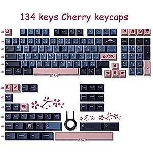 Tsungup Japanese Keycaps, 134 Keys Cherry Profile NightSakura Keycaps Dye Sublimation PBT Keycaps with 6.25U 7U Spacebar for Cherry MX Switches Mechanical Keyboard