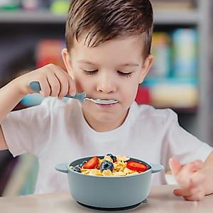 Eascrozn Toddler Utensils, 6 Pack kids Silverware Set with Silicone Handle, 18/8 Stainless Steel Children Safe Forks and Spoons, Dishwasher Safe