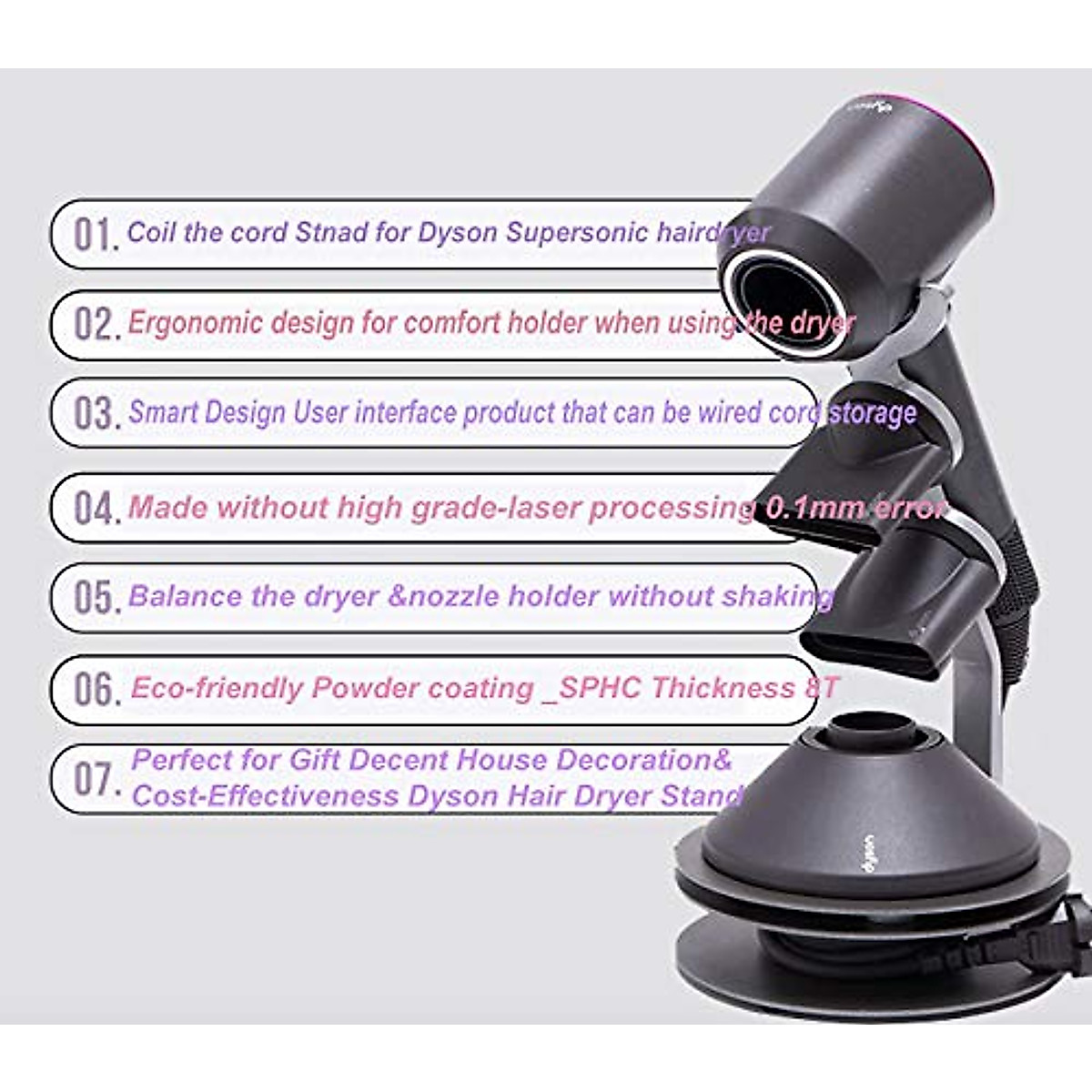 Supersonic Hair Dryer Premium Stand Holder ( Crab part : PU Coating) with Veil Cord Stand Organizer arrangement, Invisible Wire Storage Bathroom & Bedroom Stand Holder [Upgrade]