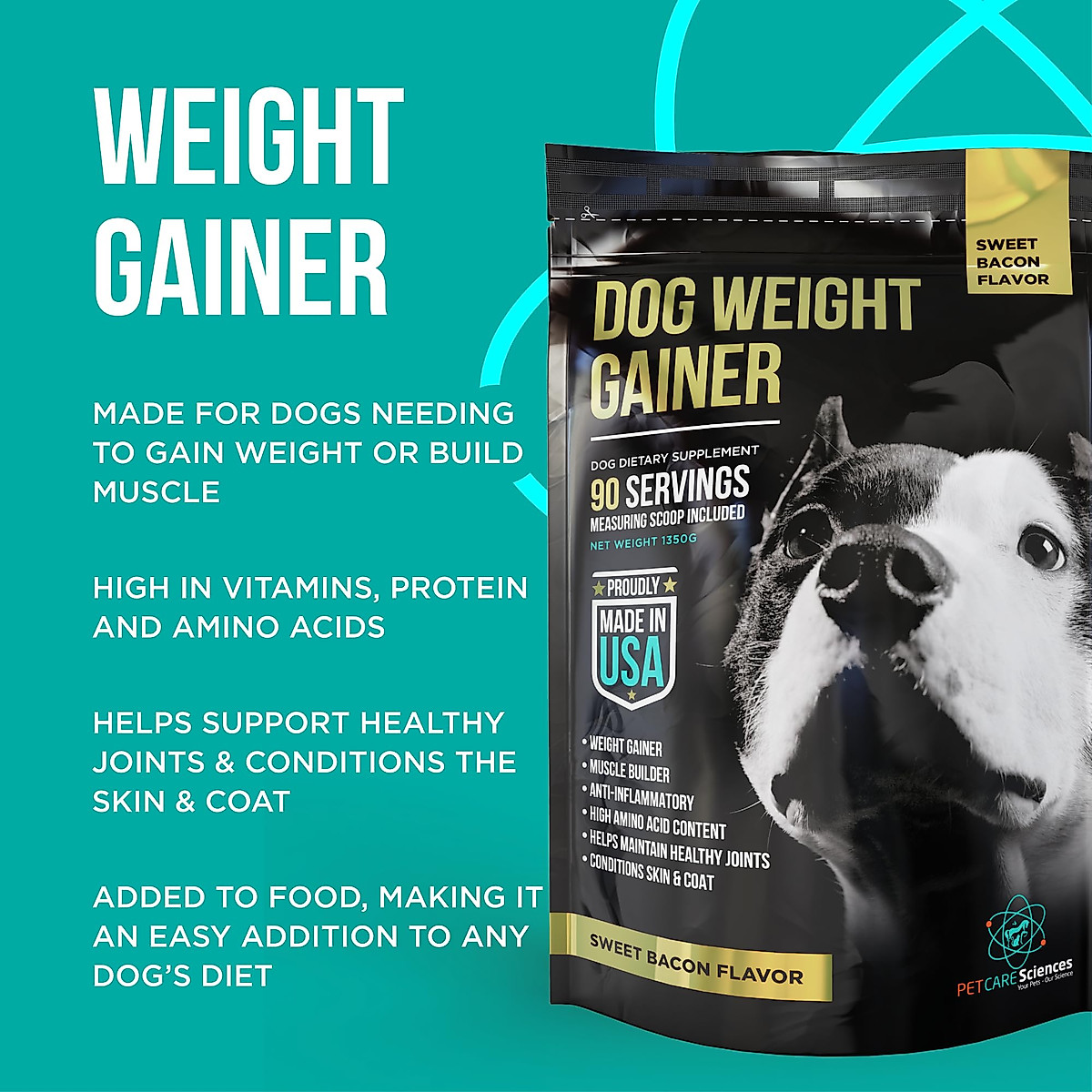PET Care Science 8 lbs of Dog Weight Gainer - Weight Gain Supplements for Dogs - Canine and Dog Muscle Builder - Dog Protein Powder - High Calorie Dog Food Supplement