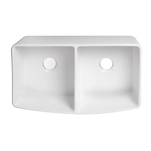Single Bowl Kitchen Sink - 33 Inch Fireclay Deep Curved Apron Front Kitchen Sink - Premium Double Bowl Sinks for Home, Farmhouse (Grid & Strainer Included) White