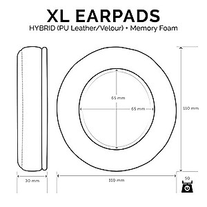 Brainwavz XL Hybrid Memory Foam Earpads for AKG 701 & Many Other Large Over The Ear Headphones - Sennheiser, JBL, Bayerdynamic, HifiMan, ATH, Philips, Fostex, Sony Ear Pads