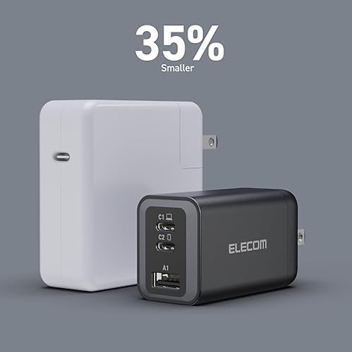 ELECOM 65W USB C Wall Charger Block, 3 Multi Port GaN II Plus Fast Charging, Compact Power Adapter for Multiple Devices, iPhone, Laptop, Tablet, iPad, Airpods, Watch, Speakers, Samsung (Black)