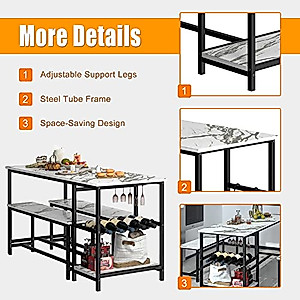 CENOVE Dining Table Set for 4, 3 Piece Kitchen Table with Bench, Small Dining Table Set for Apartment with Wine Rack for Breakfast Nook (White Statuario)