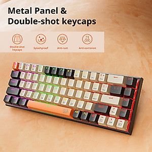 Redragon 60% Mechanical Gaming Keyboard, 68 Keys Wired Office RGB Keyboard with Arrow Keys, Programmable Macro, Red Switches for Windows Mac PC Laptop, Black/Beige/Orange