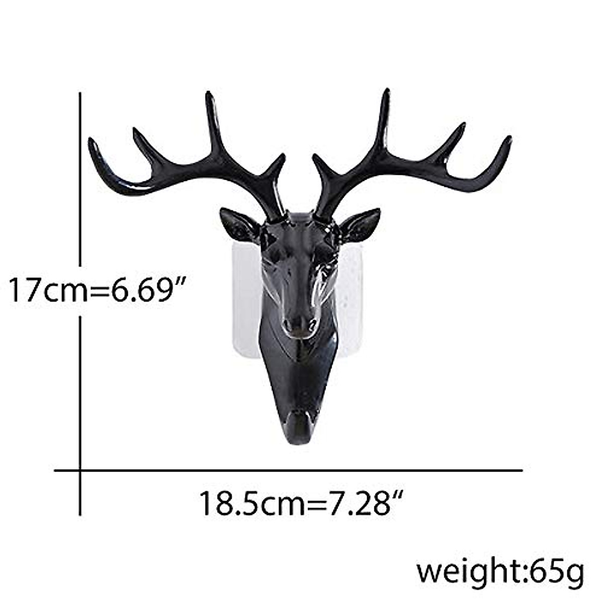 6.69"x7.28" Black Creative Antler Home Decoration Resin Hook Wallhook for Key Personality Animal Deer Head Free Punch Towels Wall Hook