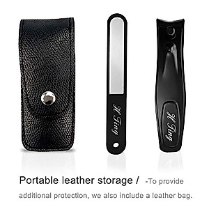 Nail Clipper, Black Matte Stainless Steel Nail Clippers Set, Finger Nail Clipper and Toenail Clippers Cutters with Leather Case, The Best Nail Clipper Gift for Men and Women by H Ting (Black)