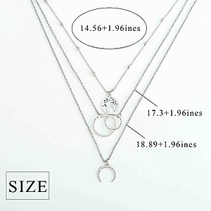 Edary Boho Layered Necklace Moon Necklaces Map Pendant Silver Jewelry for Women(Silver)