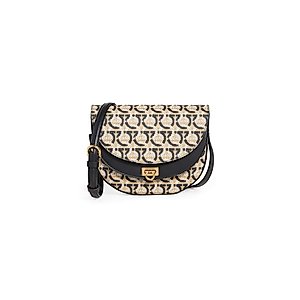 Salvatore Ferragamo Women's Ferragamo Traveler Saddle Bag, Gancini Sand/Foster Nero, Black, Print, One Size