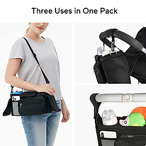Momcozy Universal Baby Stroller Organizer Classic Black and Non-Slip Upgrade, Multipurpose Bag, Insulated Cup Holder, Waterproof Durable, Easy Carry, Alternative Replacement (2-Pack)
