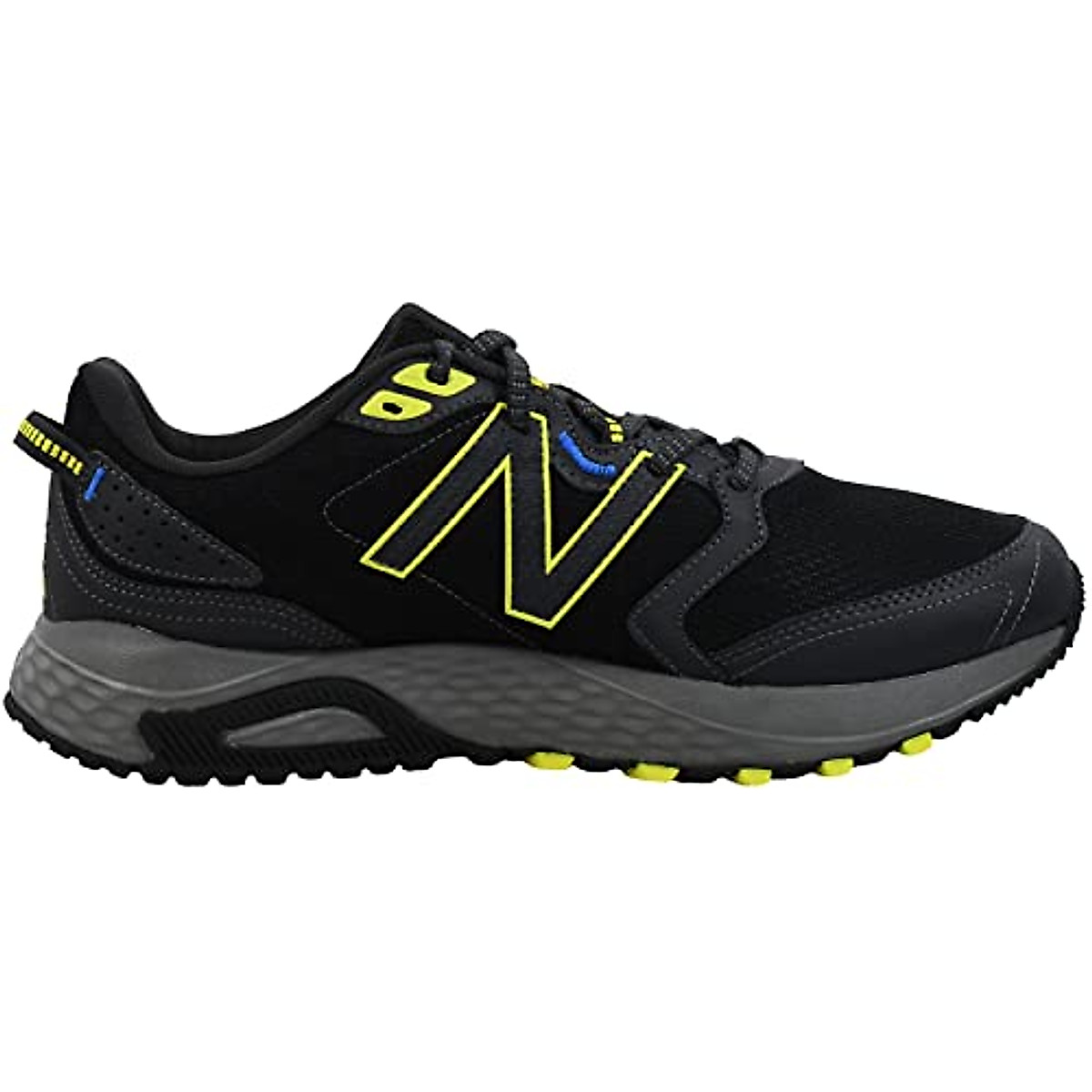 New Balance Men's 410 V7 Running Shoe, Black/Sulphur Yellow, 11.5