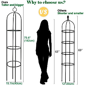 Tower Obelisk Garden Trellis 100% Metal 6.3 Feet Tall Plant Support for Climbing Vines and Flowers Stands,Black Green Lightweight Plant Tower