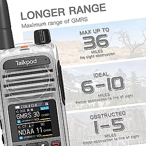 Talkpod A36Plus GMRS Radio HAM Walkie Talkie 512 Channel, 5W Output, AM AIR VHF UHF 7-Band Receive (Crystal)