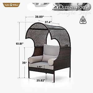 Sophia & William Outdoor Couch Egg Lounge Chair - Wicker Sofa for Patio with Removable Canopy, Rattan Single Sofa with High Backrest and Anti-Slip Cushions