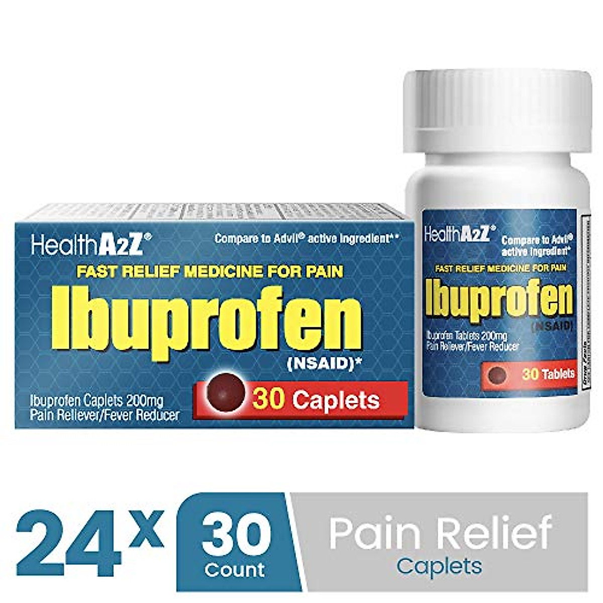 HealthA2Z Ibuprofen Tablets 200mg, 24 Packs of 30 Tablets(720 Tablets Total), Value Package