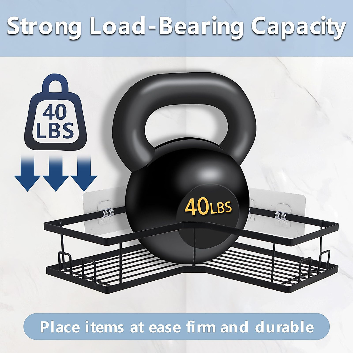 WUDIALIEN Corner Shower Caddy,3 Pack Adhesive Shower Shelf with Soap Holder,Wall Mounted Stainless Steel Organizer and Storage Shelf with 12 Hooks for Bathroom Kitchen Countertop