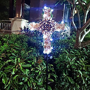 COOZZYHOUR 38inch Solar Cross Garden Lights Outdoor Decorative - Solar Metal&Glass Cross Apricot Hydrangea Flower Stake Lights- Waterproof 20 White LED for Remembrance Gifts & Sympathy Gifts