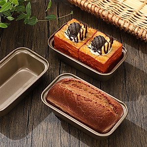 Uiifan 12 Pcs Mini Loaf Pan for Baking Bread Non Stick Small Banana Bread Tins 6.1 x 3.3 x 2.1 Inches Nonstick Carbon Steel Tiny Meatloaf Pan for Oven and Baking (Gold)
