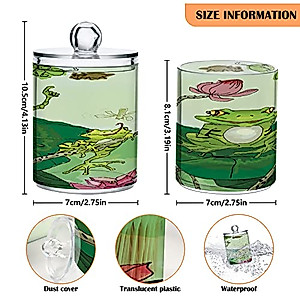 Kigai Frog Lotus Illustration Qtip Holder Dispenser for Cotton Ball, Cotton Swab,Plastic Clear Apothecary Jar, Home Décor Kitchen Storage Jar,2 Pack