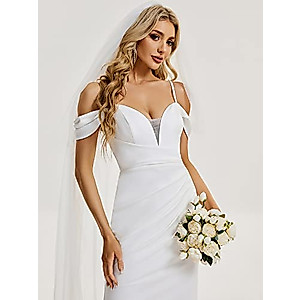Ever-Pretty Women's Double V Neck Short Sleeve Mermaid Long Bridal Dress for Women White US12