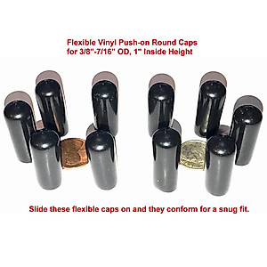 (Pack of 25) Caplugs: 3/8" to 7/16" Round Black Vinyl Flexible End Cap - Bolt Screw Thread Protector Safety Cover | for 0.375 Inch Pipe Post Tubing Rod OD Cover - 1" inside Height